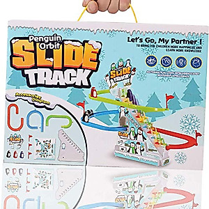 Liberty Imports Musical Penguin Orbit Chasing Race Track Game Set - Playful Roller Coaster Playset with LED Flashing Lights and Music On/Off Button for Toddlers and Kids