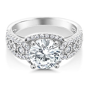 Gem Stone King Round White Zirconia Engagement Ring For Women (3.50 Cttw, Available In Size 7, 8)