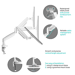 ONKRON Double Monitor Arm for Two 13-32 Inch Screens up to 19 lbs Each, Gas Spring Dual Monitor Arm Desk Mount 75x75 & 100x100 VESA - Dual Computer Monitor Mount for Desk Swivel Tilt Rotation White