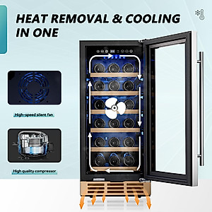 EUHOMY 15 Inch Under-counter Refrigerators, Single Zone Wine Fridge, Wine Refrigerator Digital Temperature Control, Freestanding Wine Chiller with Removable Shelves