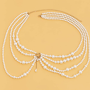 Asooll Pearl Belly Chain Layered Waist Body Chains Bikini Belly Jewelry Fashion Beach Rave Party Club Body Accessories Jewelry for Women and Girls