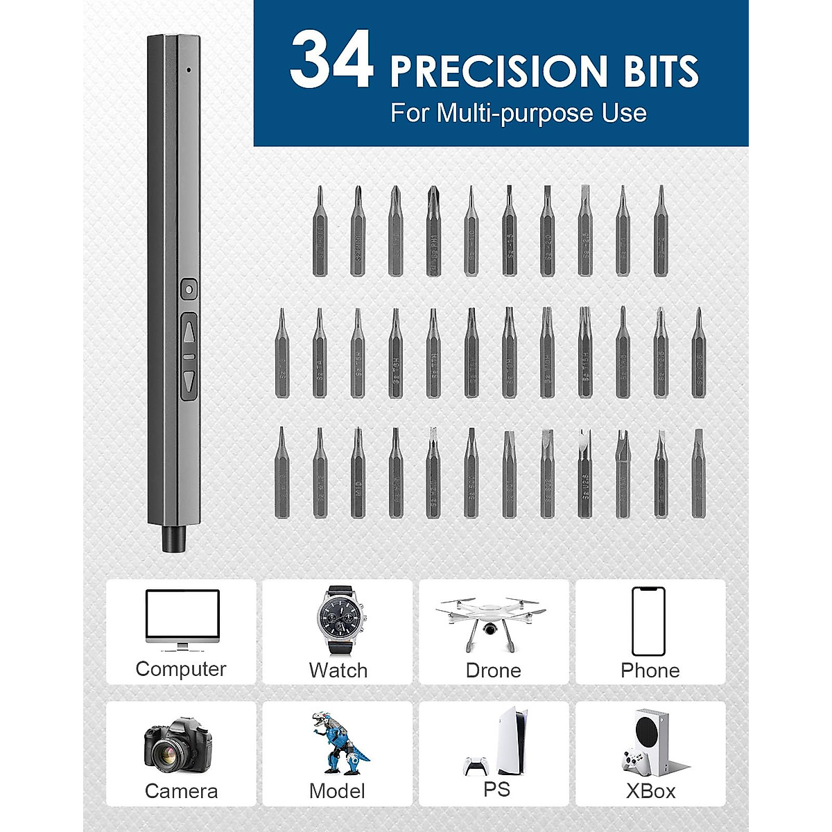 Vastar Mini Electric Screwdriver, 42 in 1 Cordless Precision Screwdriver Set with 34 Magnetic Precision Bits, Rechargeable Portable Repair Tool Kit with LED Lights for Phones Laptops Glasses Camera