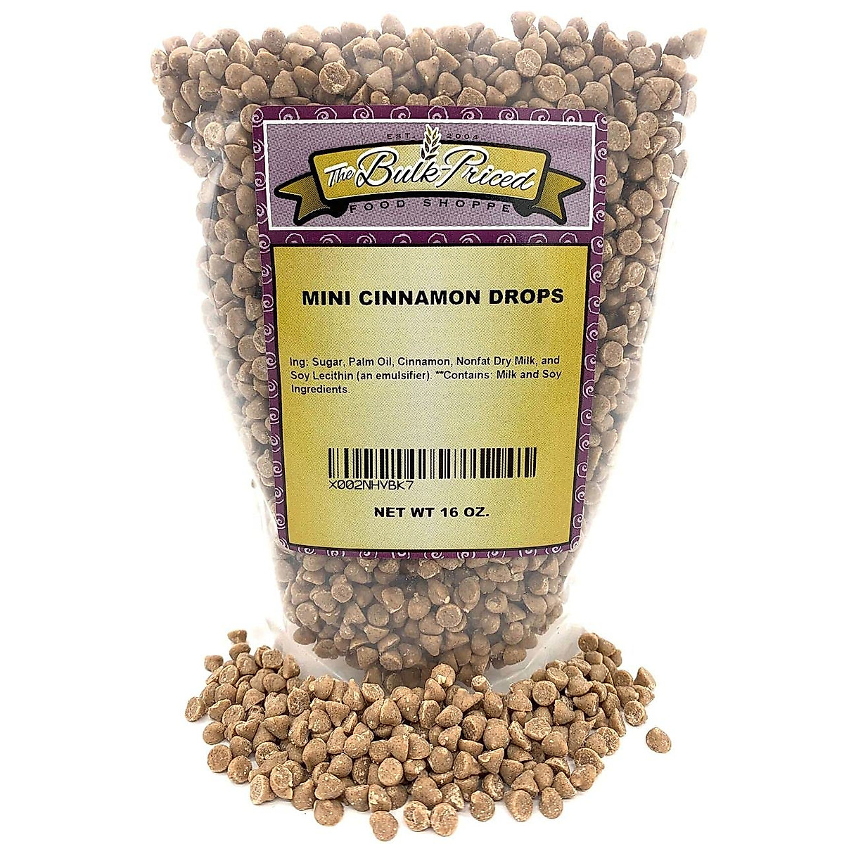 Mini Cinnamon Drops, Bulk Size, Baking Chips (1 lb. Resealable Zip Lock Stand Up Bag)