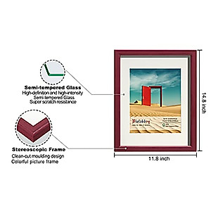 VIOLABBEY 11x14 Picture Frames Red Set of 4, Fits 8x10 Pictures with Mat or 11x14 Photos without Mat, Photo Frame with Real Glass, Vertical or Horizontal for Wall and Tabletop Display