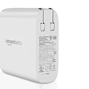 Amazon Basics 100W Four-Port GaN Wall Charger w/ 2 USB-C (100W,18W) & 2 USB-A Ports (12W) w/PD for Laptops, Tablets & Phones (iPhone 16/15/14/13/12/11/X, iPad, Mac, Samsung, and More), Non-PPS, White