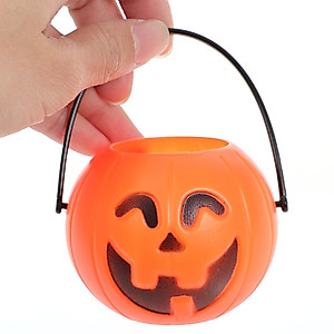 Ciieeo 20PCS Small Halloween Pumpkin Bucket 7CM Mini Plastic Portable Trick or Treat Pumpkin Candy Buckets Bulk for Halloween Party Decoration Supplies