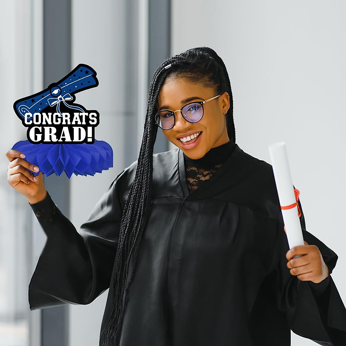 AKEROCK Graduation Decorations Class of 2024, 9Pcs Honeycomb Table Graduation Centerpieces for Graduation Party Decorations, Table Toppers Graduation Decor - Graduation Party Supplies(Blue, Black)