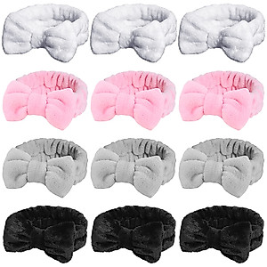 JenPen 24 Pcs Spa Facial Headband in Bulk Soft Bow Makeup Elastic Towel Skincare Headbands Microfiber Coral Fleece Hair Band for Washing Face Women Girls Mask Yoga Sports Shower, 4 Colors