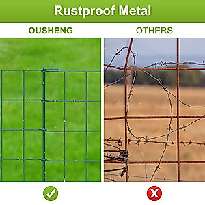 OUSHENG 20ft Green Garden Fence for Dog Pet, Easy Assembly Decorative Fencing Rustproof Metal Wire Panel Border for Outside, Small No Dig Animal Barrier for Yard Outdoor, Grids