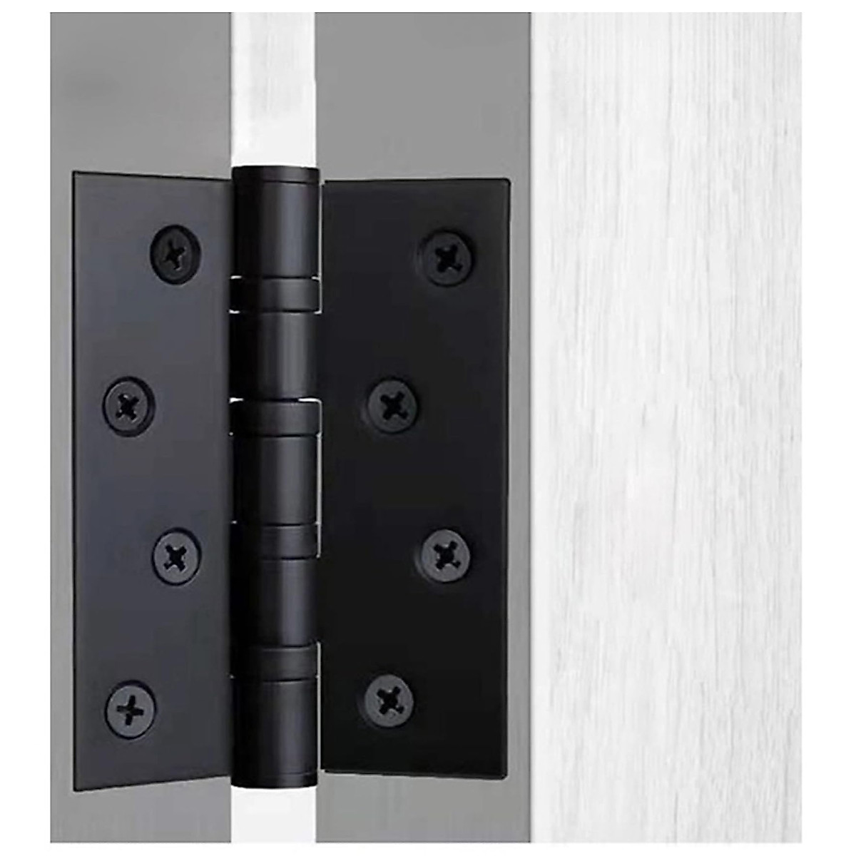 WANLIAN 4" Matte Black Ball Bearing Door Hinges,3 mm Thick Stainless Steel,Solid Square Corner Heavy-Duty for Exterior & Interior Doors, with Mounting Screws (2 Pack)
