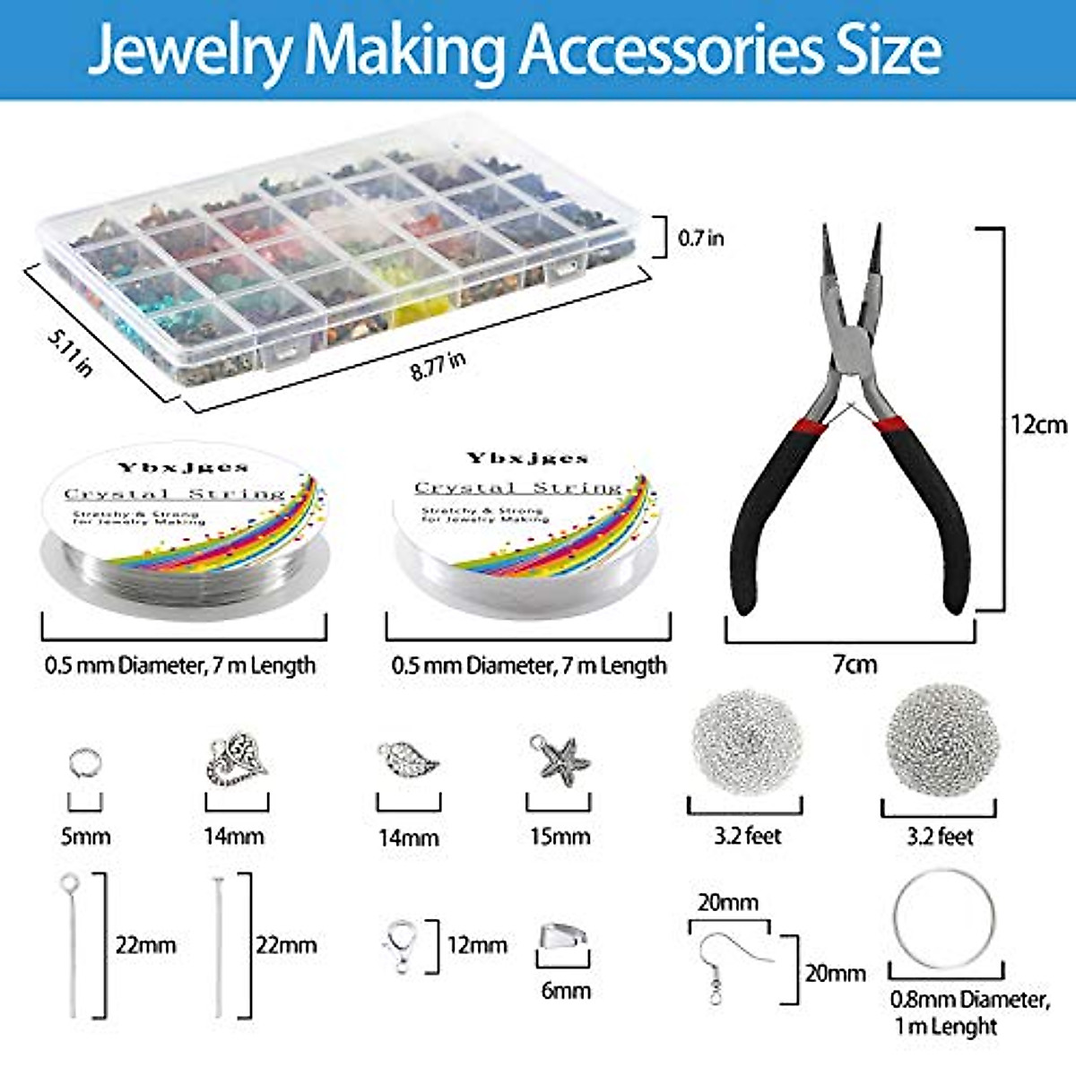 Ybxjges1330Pcs Irregular Crystal Chips, Natural Gemstone Beads Kit with Jump Rings Earring Hooks Pendants Charms Wire for DIY Bracelet Necklace Earring Jewelry Making Supplies