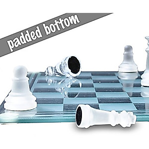 Gamie Glass Chess Set, Elegant Design - Durable Build - Fully Functional - 32 Frosted and Clear Pieces - Felted Bottoms - Easy to Carry - Reassuringly Stable (10 Inch)