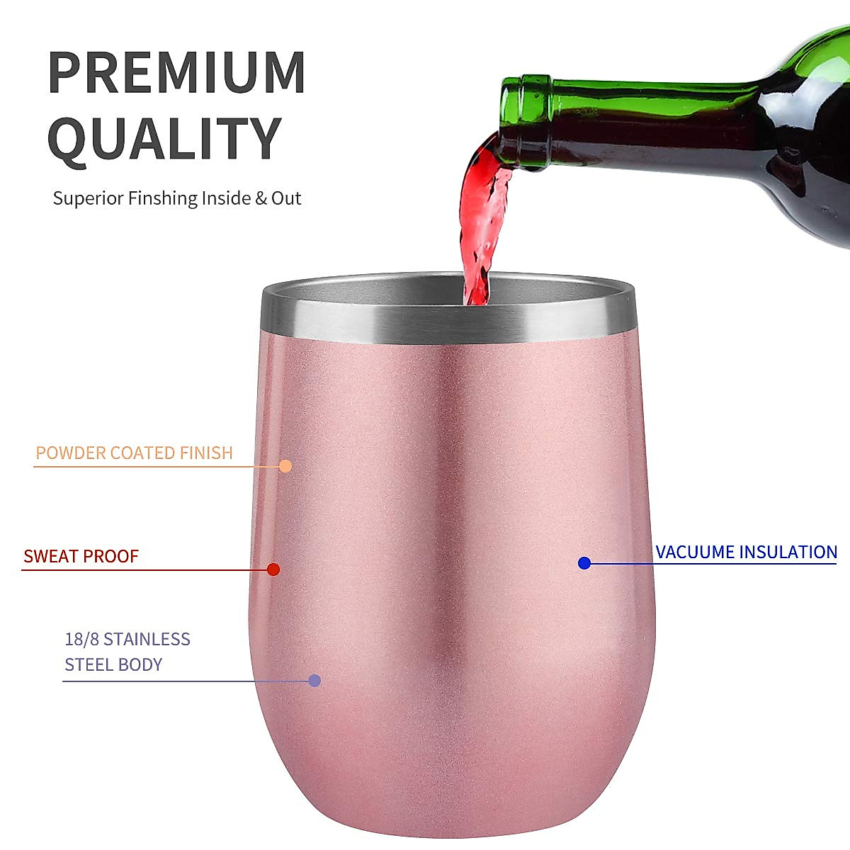 TDYDDYU 8pack 12 OZ Stainless Steel Wine Tumbler with Lid,Wine Glass Tumbler Double Wall Vacuum Insulated Travel Tumbler Cup for Coffee, Wine, Cocktails, Ice Cream… (Combination Color 8pack)