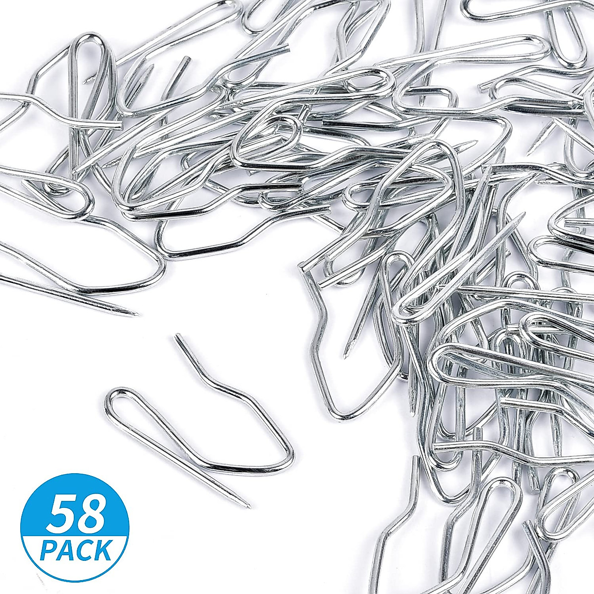 Metal Curtain Hooks, 58PCS Drapery Hook Pins 1.2 Inch Stainless Steel Pin-on Hooks for Window Curtain, Shower Curtain, Door Curtain, Silver