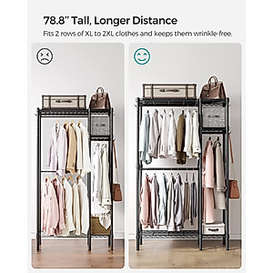 SONGMICS Garment Rack Heavy Duty Clothes Rack, Freestanding Portable Wardrobe Closet for Hanging Clothes with 1 Storage Box, 8 Hooks, Adjustable Wire Shelves, 3 Hanging Rods, Black ULGR421B01
