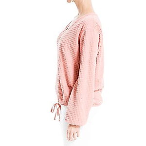 Max Studio Women's Waffle Knit V Neck Long Sleeve Pullover, Blush-16-1522, Extra Large