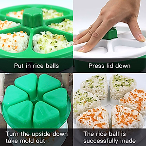 DIY Triangle Sushi Mold, Food Grade BPA free Onigiri Maker Onigiri Rice Mold, Make Up To 6 Sushi Rice Balls at Once Easily and Quickly