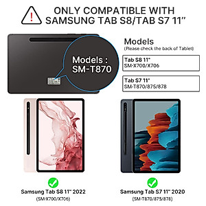 typecase Keyboard Case for Samsung Tab S8/Tab S7 11 inch (SM-X700/X706/T870/T875/T878), Slim Leather Folio Stand Cover, 7 Colors Backlit Wireless Detachable Keyboard with S Pen Holder (Black)