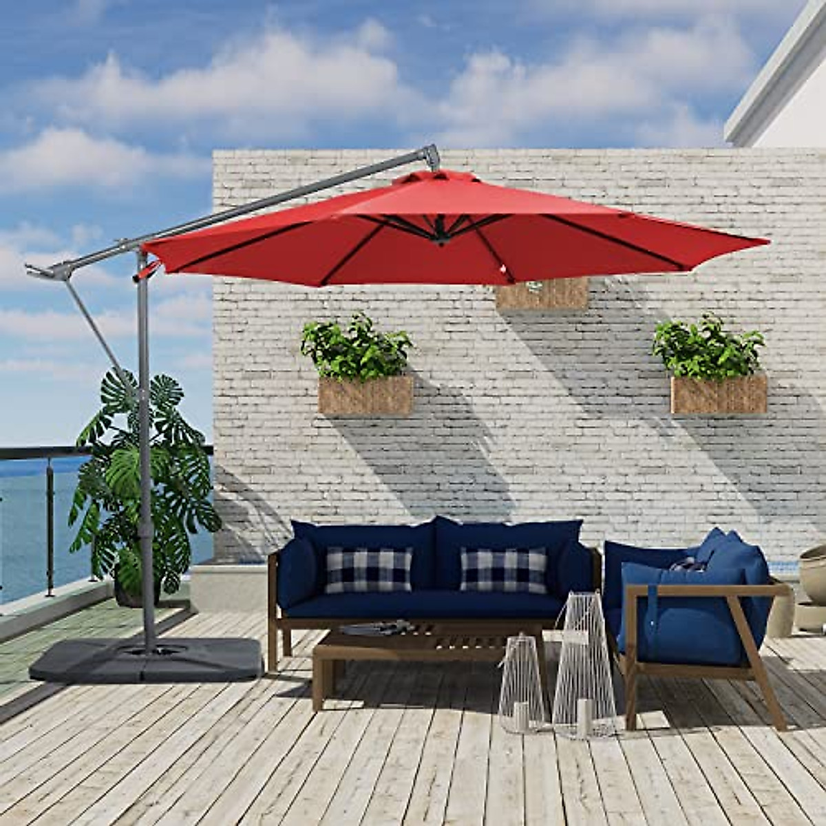 BPS Patio 10FT Off-set Hanging Umbrella Aluminum Cantilever Umbrella,Waterproof UV Protection Outdoor Umbrella with Ventilation for Backyard/Garden
