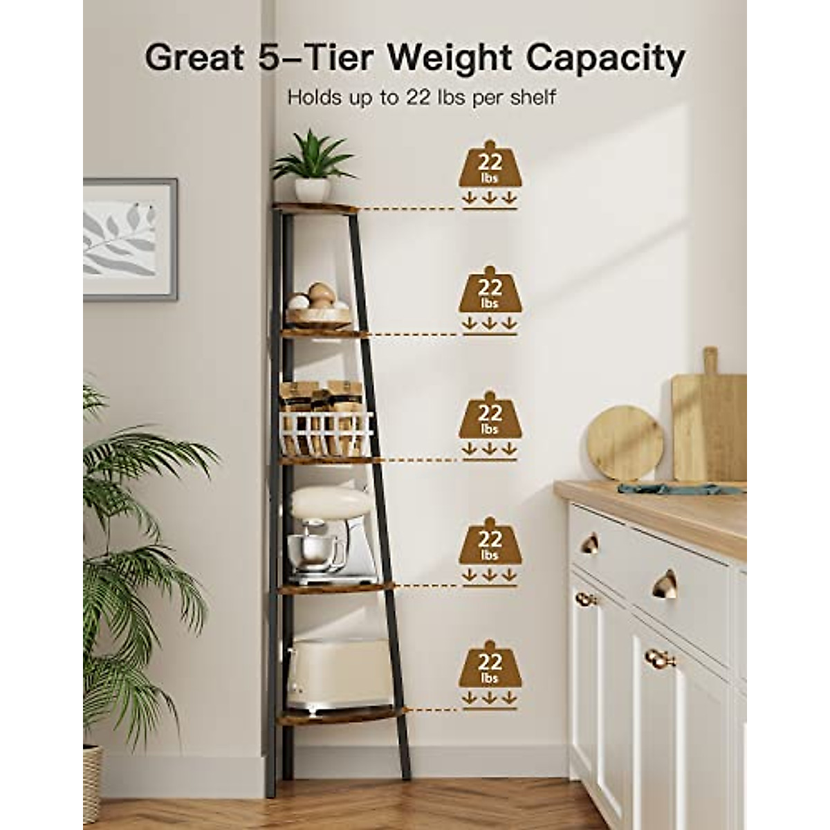 Pipishell 5 Tier Corner Shelf and 4 Tier Ladder Shelf