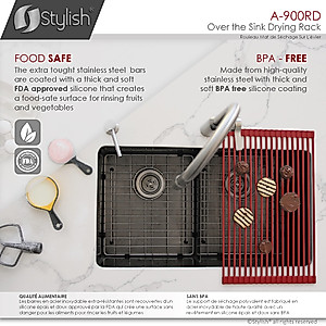 STYLISH Over The Sink Roll-Up Dish Drying Rack | Trivet | Heat Resistant | Drying Dishes and Rinsing Vegetables | Black | A-900BK