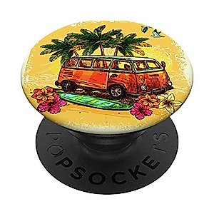 Hawaiian Vibes - Mini Van - Surf Board - Palm Trees - Hippie PopSockets PopGrip: Swappable Grip for Phones & Tablets