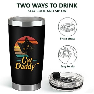 34HD Cat Dad Tumbler with Lid, 20oz Stainless Steel Vacuum Insulated Pet Dad Coffee Mug with Nutrition Facts, Birthday Christmas Father Day Gifts for Cat Papa Friend Husband