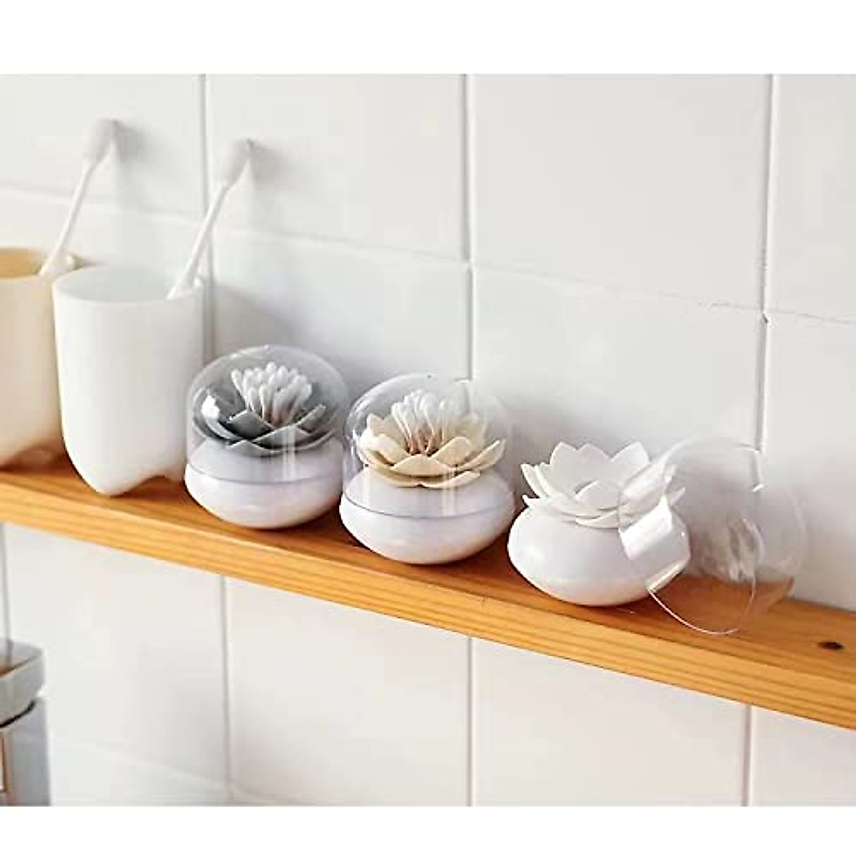 HAOSHOME Lotus Qtip Holder for Cotton Swabs (Gray), 3.58'' X 3.39'' X 3.7''