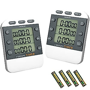 Photect 2 Pieces Digital Dual Kitchen Timer 3 Channels Count UP/Down Timer Cooking Timer with Magnetic Back Loud Alarm Large Display Countdown Timer for Cooking Classroom Kids Teacher Study