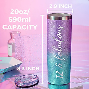 Onebttl Birthday Gifts for 12 Year Old Girl -12 & Fabulous - Tween Girl Gifts, Unique Design 20oz Skinny Tumbler, Novelty 12th Birthday Gifts for Girls, Card & Package Included - Blue Purple