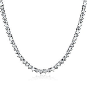 Tennis Necklace for Women and Men 18K Gold Plated Cubic Zirconia Chain, 4mm Round cut CZ Chain (3prong 16inch white gold plated)