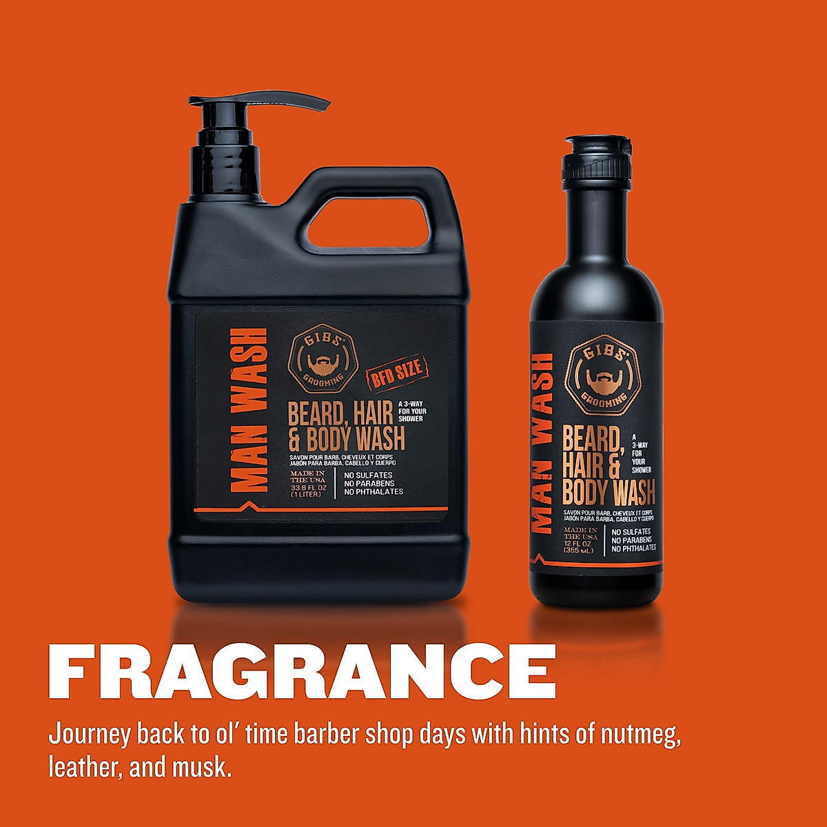 GIBS Man Wash 3 in 1 (Beard, Hair & Body) for Men with Tea Tree Oil, Travel Size, Liter