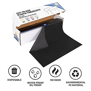 JHDZDHY 54 Inch X 100 Feet Plastic Table Cover Roll Disposable Tablecloth with Slide Cutter for All Type/Shape Tables | Picnic, Party, Banquet, Birthdays, Weddings (Black)