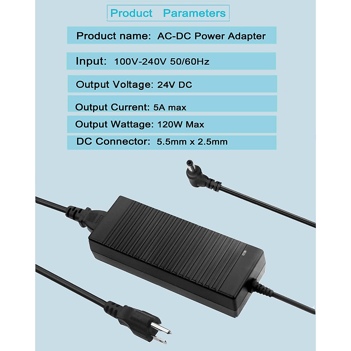 MTYTOT 24V 5Amp Power Supply AC 100-240V to DC 24Volt 5A 3.5A 2.5A 2A Switching Power Supply Adapter for LED Strip Module Lights Routers CCTV Security Cameras