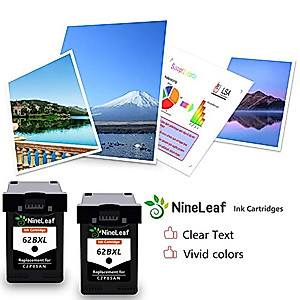 NineLeaf Remanufactured 62XL High Yield Ink Cartridge C2P05AN Compatible for HP Envy 5640 5642 5643 5644 5646 5660 7640 7645 OfficeJet 5740 5741 5742 5743 5745 8040 200 250 Printer （2 Pack, Black