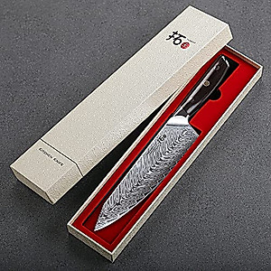 Chef Knife 8 Inch - Classic Damascus Pattern Professional Chef's Knives Japanese VG-10 Steel Ebony Wood Handle