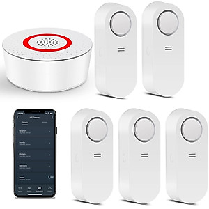 AGSHOME Water Detector Alarm, wifi Water Sensor 5-pack & Hub Kit,120db Alarm and App Alerts, Leak and Drip Alert , for Home, Basement (Not support 5G WIFI)