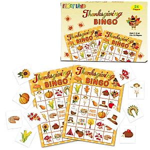 Fancy Land Thanksgiving Bingo Game 24 Players for Kids Holiday Party Craft Supplies