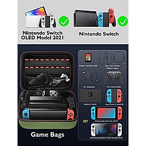 COOWPS Carrying Storage Case for Nintendo Switch/Switch OLED Model, Portable Full Protection Hard Shell Soft Lining Travel Bag for Switch Console Pro Controller Accessories Green