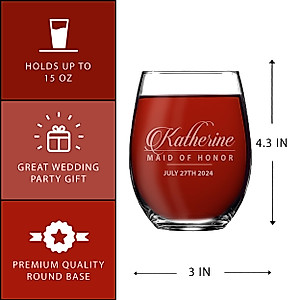 Monogrammed Stemless Wine Glass - Personalized Engraved Bridesmaid Maid of Honor Wedding Party Gift