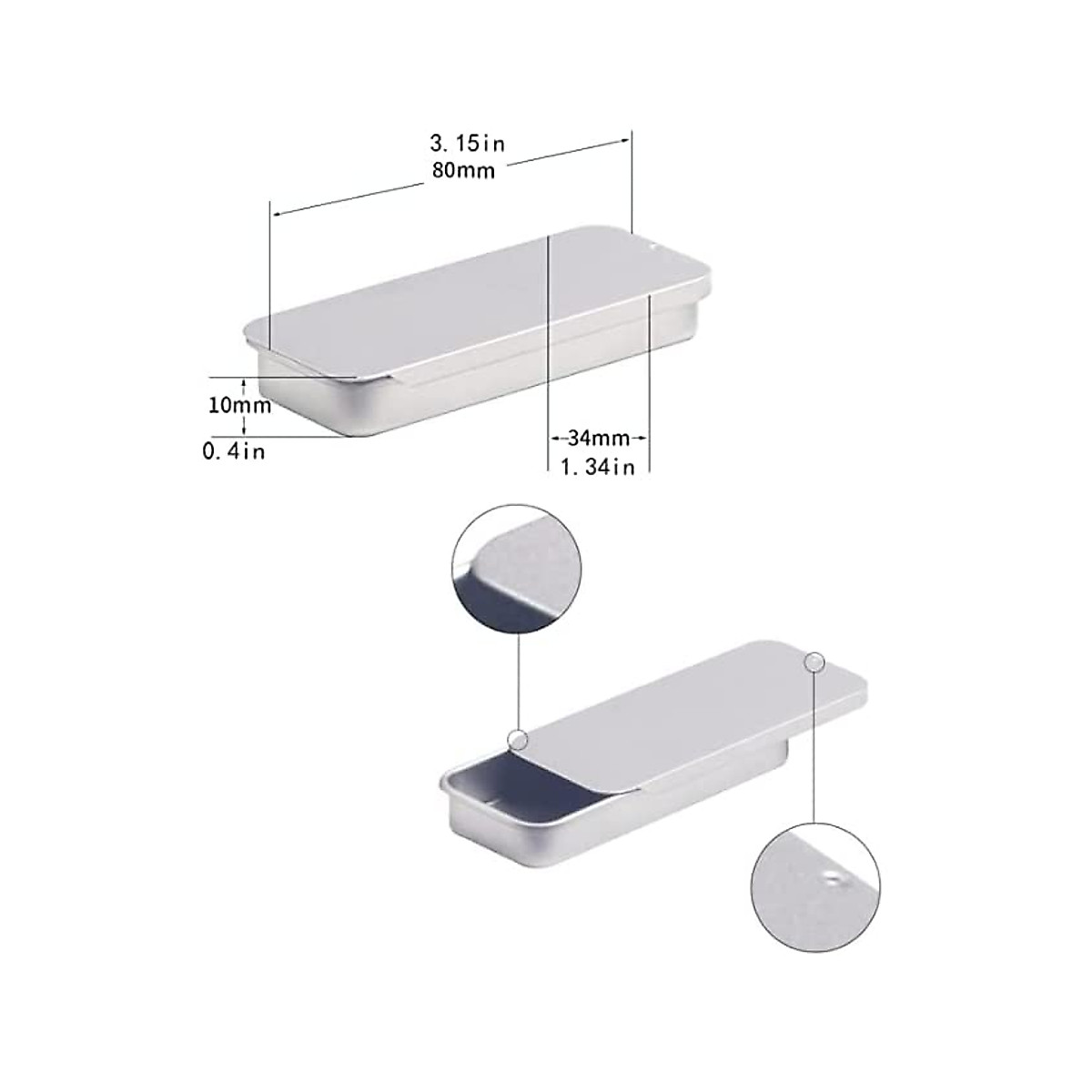 HLLMX 3 PCS Mini Metal Tin Box Containers Metal Slide Top Tin Containers Rectangular Empty Hinged Tins Box Containers 3.15 by 1.34 by 0.4 Inch for Candies Jewelry Crafts Pills Survival Kit