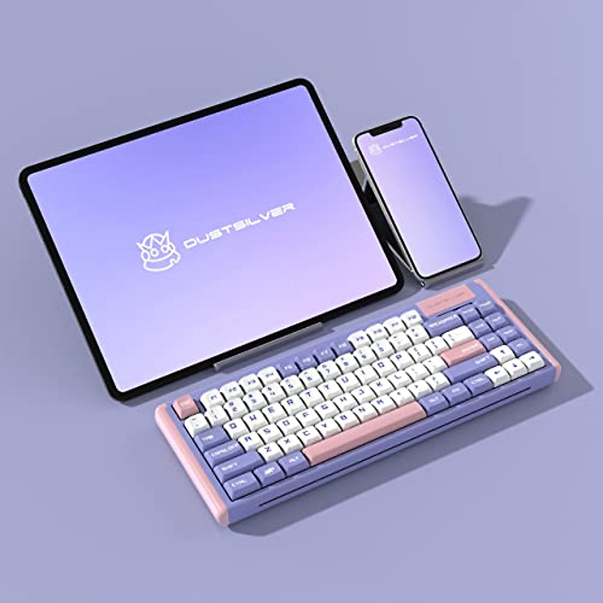 DUSTSILVER Wireless Keyboard Mechanical Gaming Keyboard Hot-swappable RGB Backlit Supports BT 5.0/2.4G Wireless/Wired 3 Modes Brown Switch 84 Keys Programmable Macro for Windows/MacOS Lilac