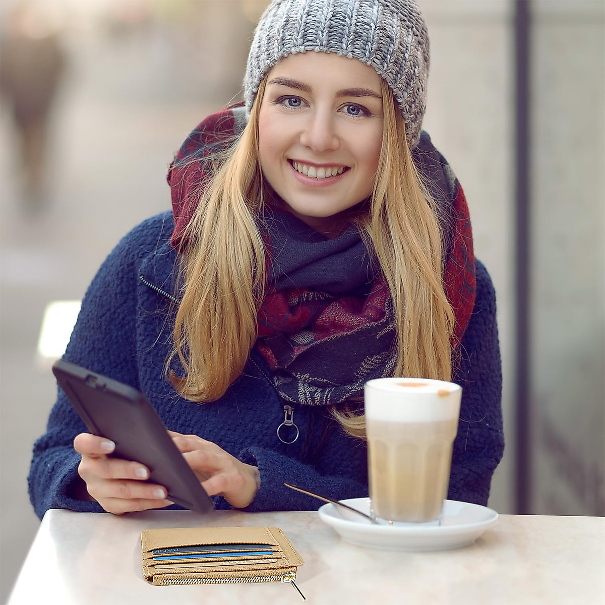 Sodsay Card Case Slim Front Pocket Wallet for Women Credit Card Holder with Keychain(CH Champagne Gold)