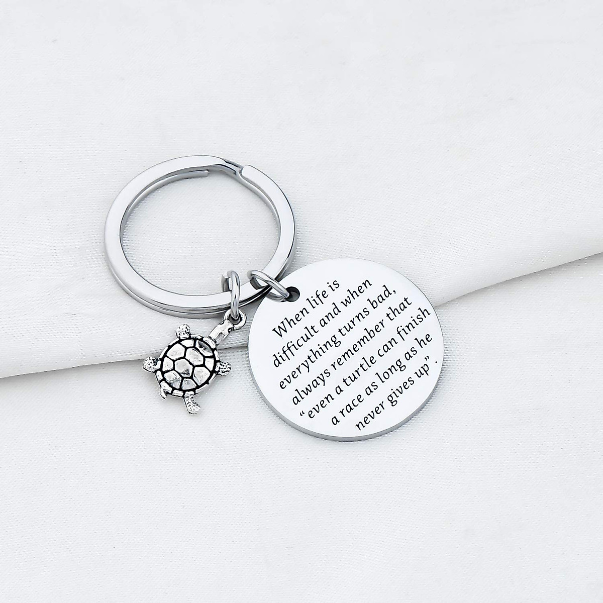 SEIRAA Turtle Gift Always Remember That Even a Turtle Can Finish a Race as Long as He Never Gives Up Keychain Turtle Charm Inspirational Gifts (Turtle keychain)