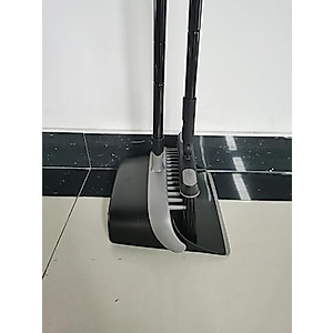 JEHONN Broom and Dust Pan, 54.3 inches Long Handle Swivel Brush, Upright Foldable Dustpan with Comb Teeth for Home Kitchen Lobby Indoor Floor Cleaning (Black & Gray)