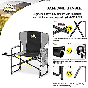 Colegence Oversized Director Camping Chair,600 LBS Heavy Duty Folding Chair,24"Cozy Outdoor Chair,With Cup Holder and Adjustable Table Folding Chair for Outside Beach,Lawn,Fishing,Camping,Patio,Makeup