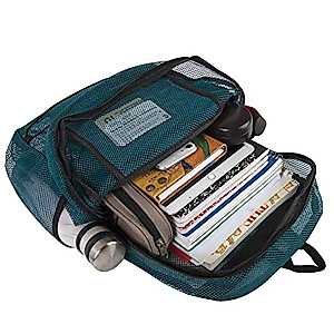 Deluxe See Through Mesh Backpack with Bungee Cord & Adjustable Padded Straps for Swimming, Travel (Green)