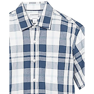 Amazon Essentials Men's Slim-Fit Short-Sleeve Poplin Shirt, White/Navy, Large Plaid, X-Large
