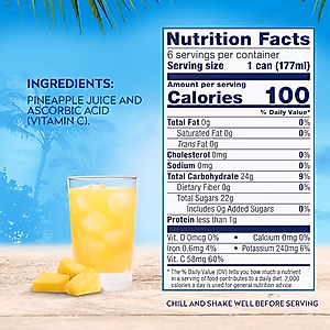 Dole 100% Pineapple Juice, No Added Sugar, Excellent Source of Vitamin C, 100% Fruit Juice, 6 Fl Oz (Pack of 6), 48 Total Cans, Packaging May Vary
