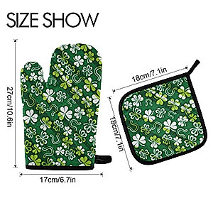 Green Shamrock Horseshoe Oven Mitts Pot Holders Set, St Saint Patricks Day Oven Gloves Potholders 2Pcs Microwave Glove Hot Pad for Baking Cooking Grilling BBQ Kitchen Decor Gifts
